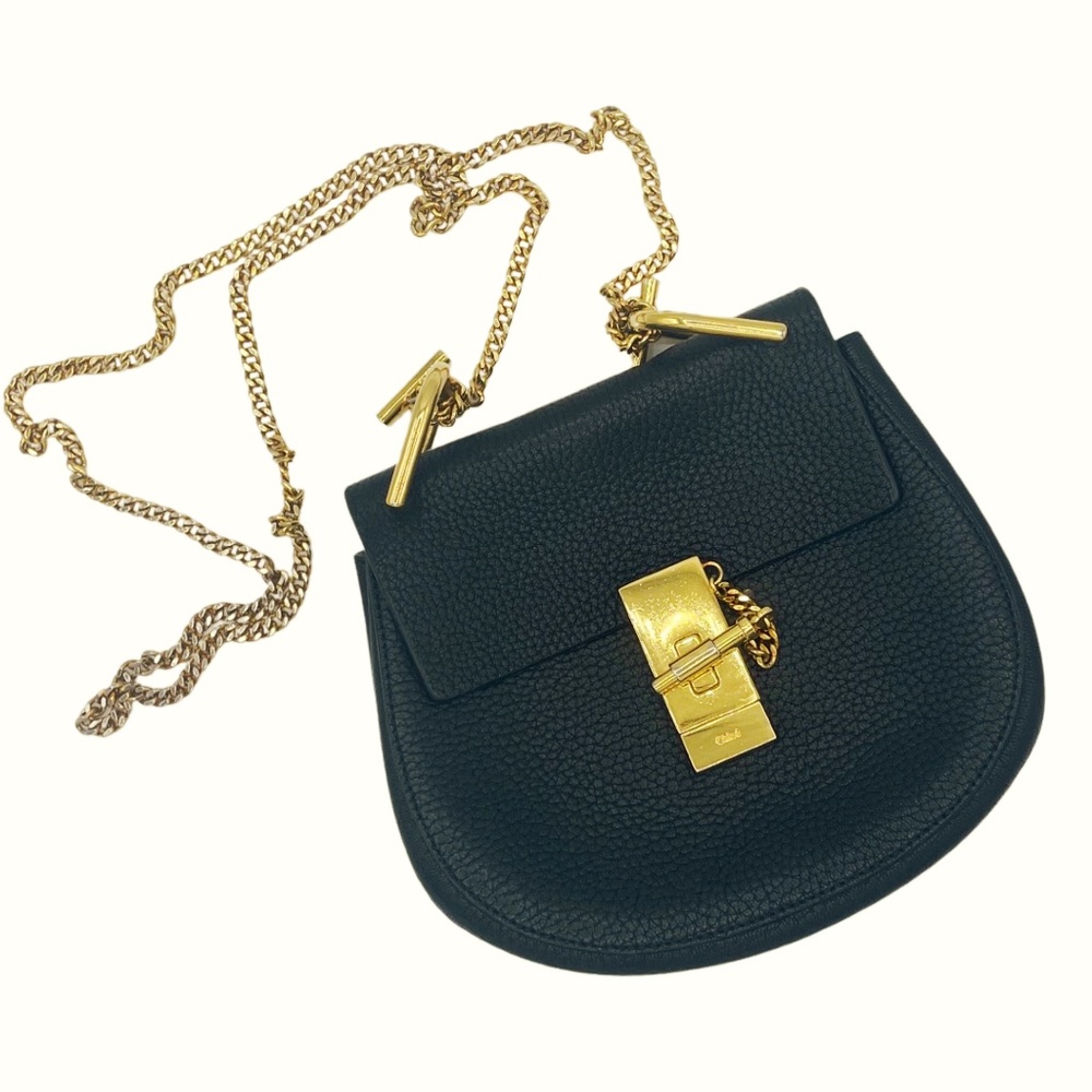 Chloe Grained Lambskin Mini Drew Shoulder Bag Black - Gem